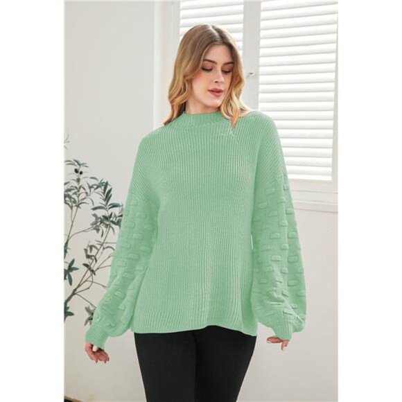 Sweaters | Womens Oversized Crewneck Long Puff Sleeve Chunky Knit ...
